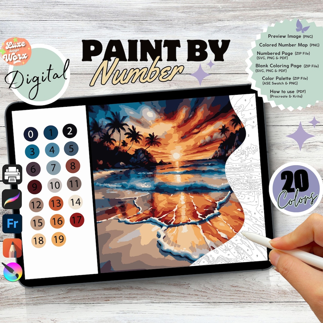 Paint by Numbers Tropical Island Beach Sunset Digital | Dreamy Beach ...