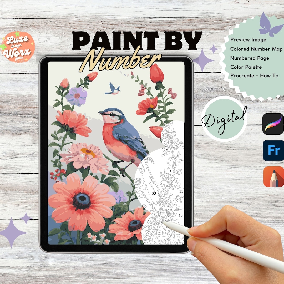 Malen nach Zahlen Vogel Digital | Floral NatureColor Nach Number für Erwachsene | Vogel ...