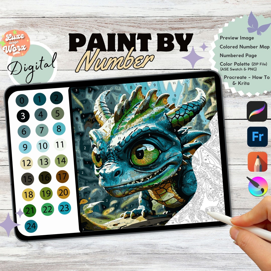Paint by Numbers Colorful Cute Dragon Digital | Mythical Animal Color ...