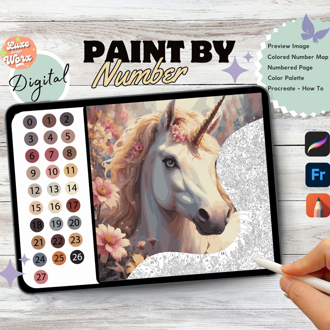 Unicorn Coloring Sheet by Numbers | Printable Floral Unicorn Paint by ...
