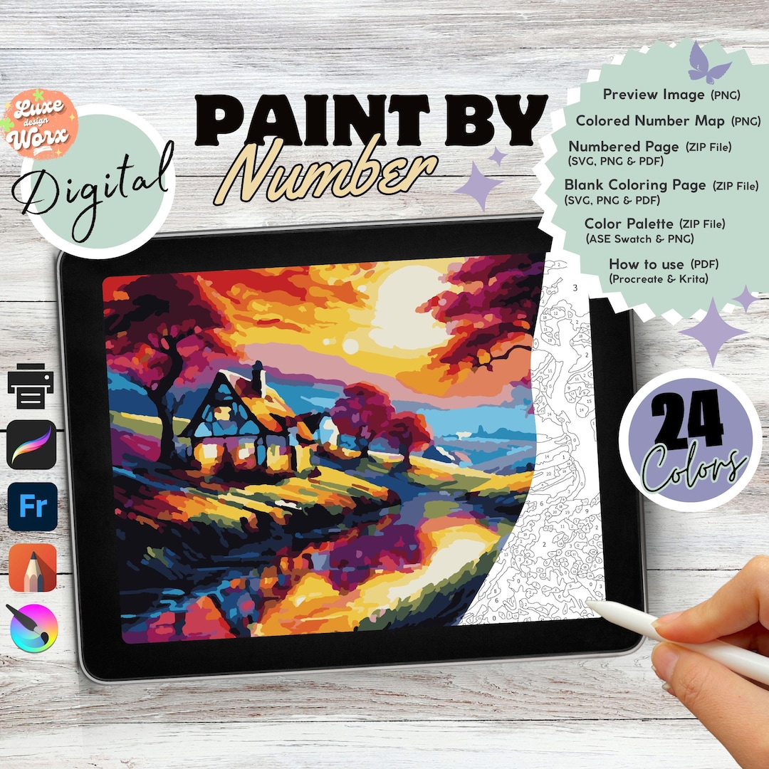 Paint by Numbers Colorful Forest Cabin Digital | Nature Color by Number ...