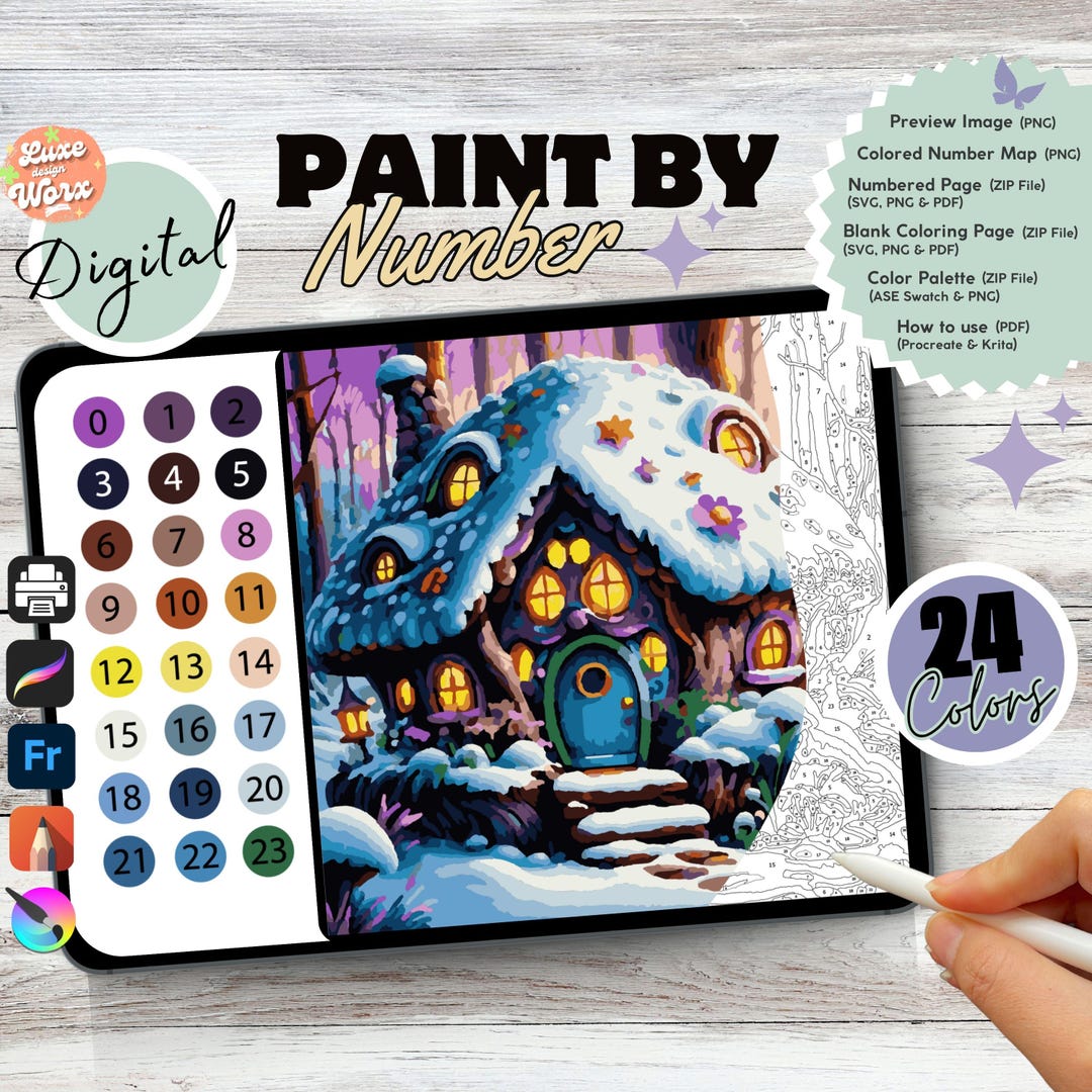 Paint by Numbers Winter Fairytale House Digital Nature Scene Color by ...