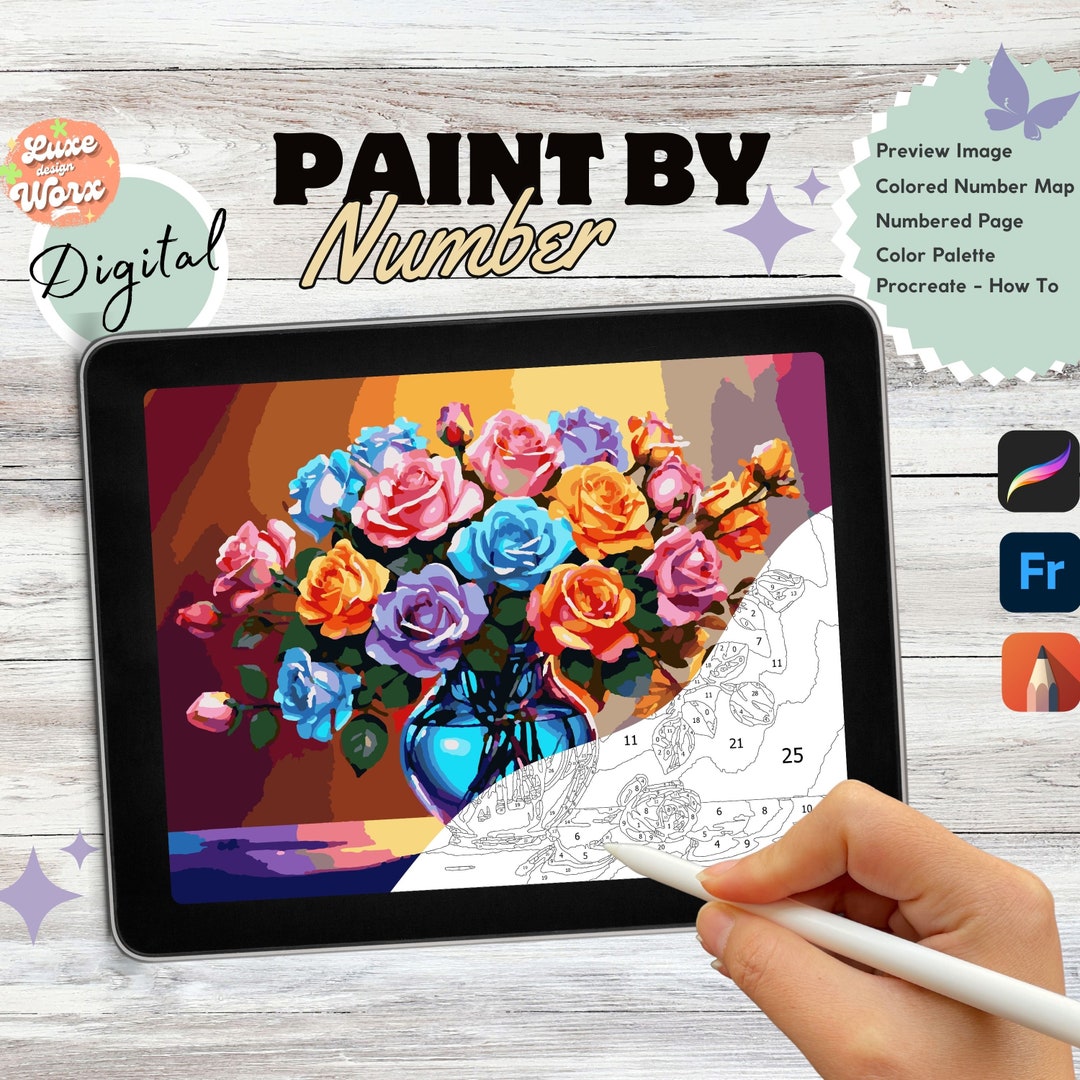 Paint by Numbers Rose Flower Bouquet Digital | Floral Color by Number ...