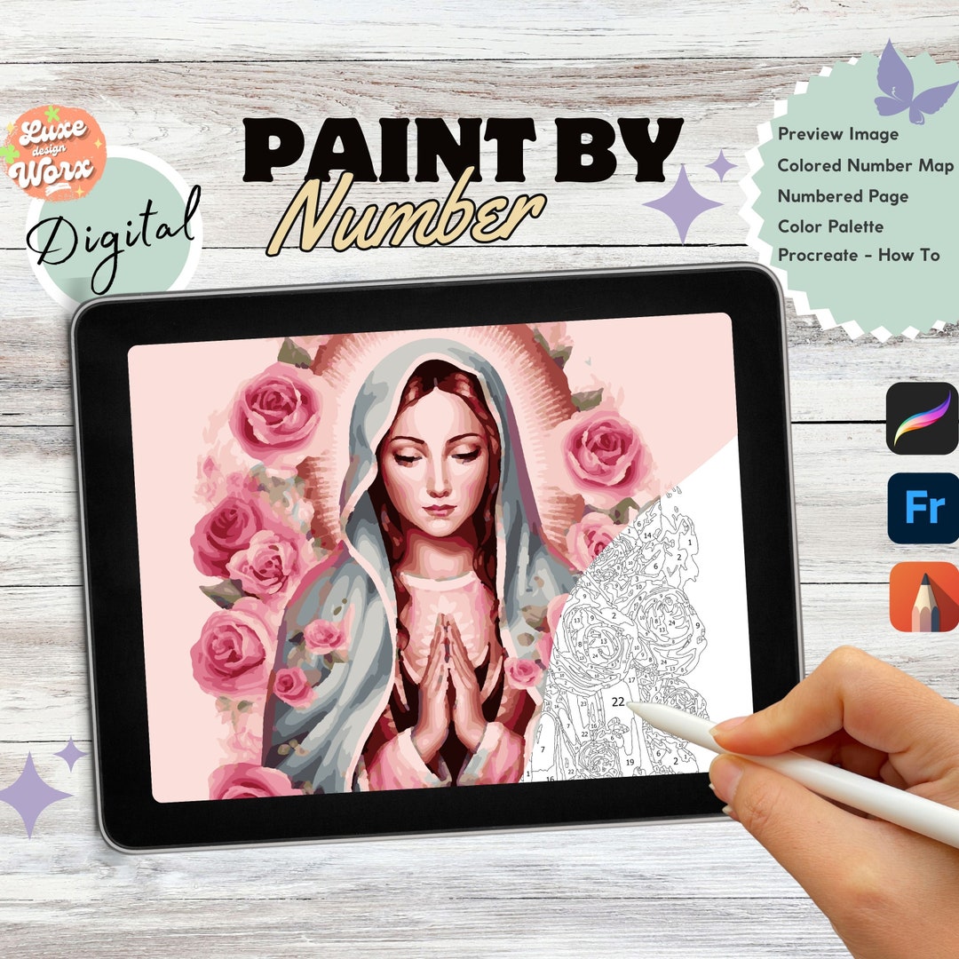 Paint by Numbers Mother Mary Digital | Printable Catholic Color by ...