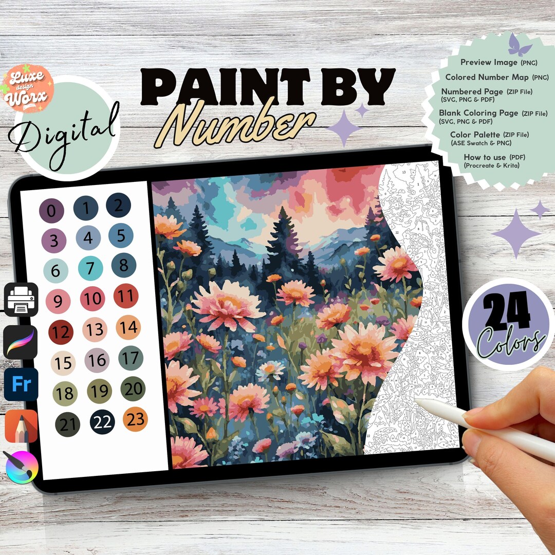 Paint by Numbers Watercolor Flower Meadow Mountainscape | Nature Color ...
