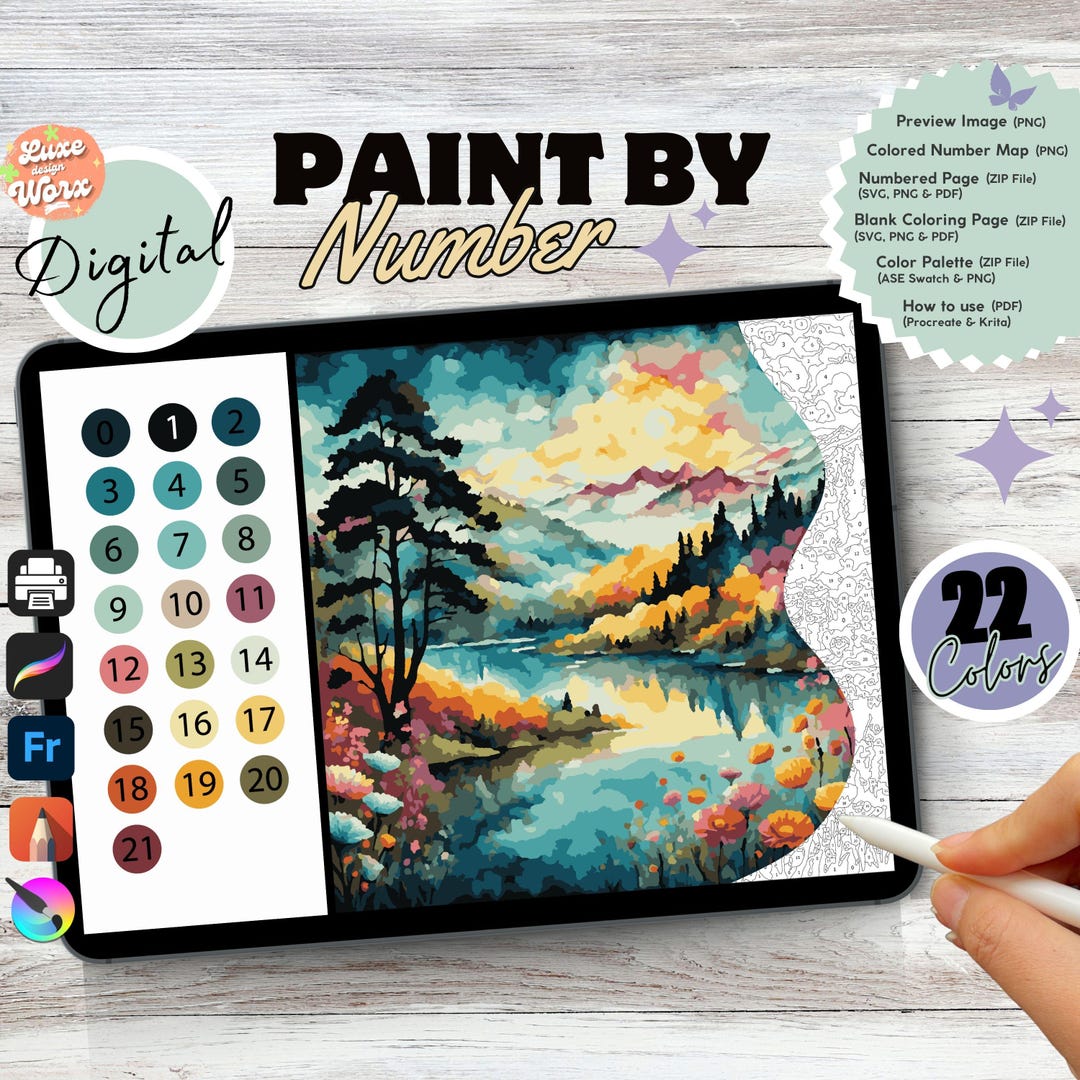 Paint by Numbers Watercolor Lake Mountainscape | Nature Color by Number ...