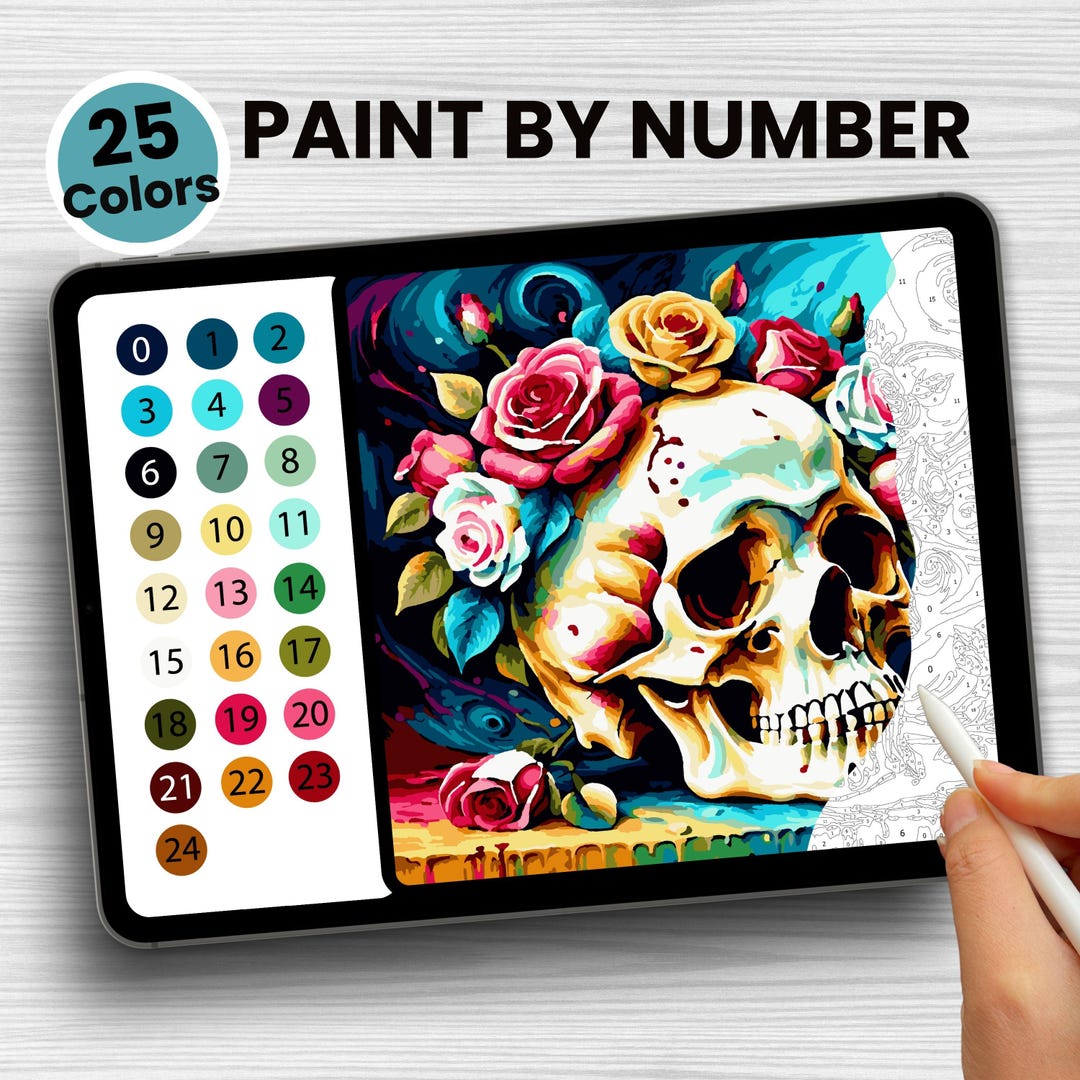 Floral Skull Face Digital Paint by Number, Whimsigoth Gothic Skull ...