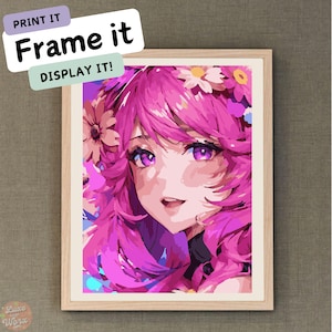 Paint by Numbers Pink Anime Character Digital | Kawaii Woman Color by ...