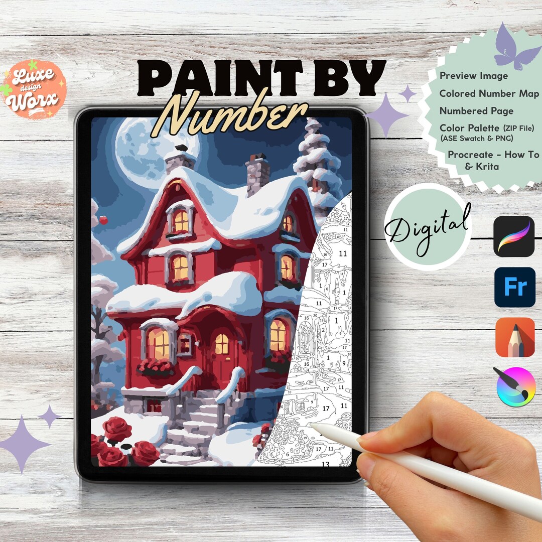Paint by Numbers Winter Scene Landscape Digital Snowy Night Scene Color ...