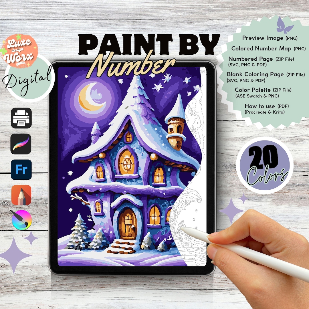 Paint by Numbers Winter Fairytale House Digital | Nature Scene Color by ...