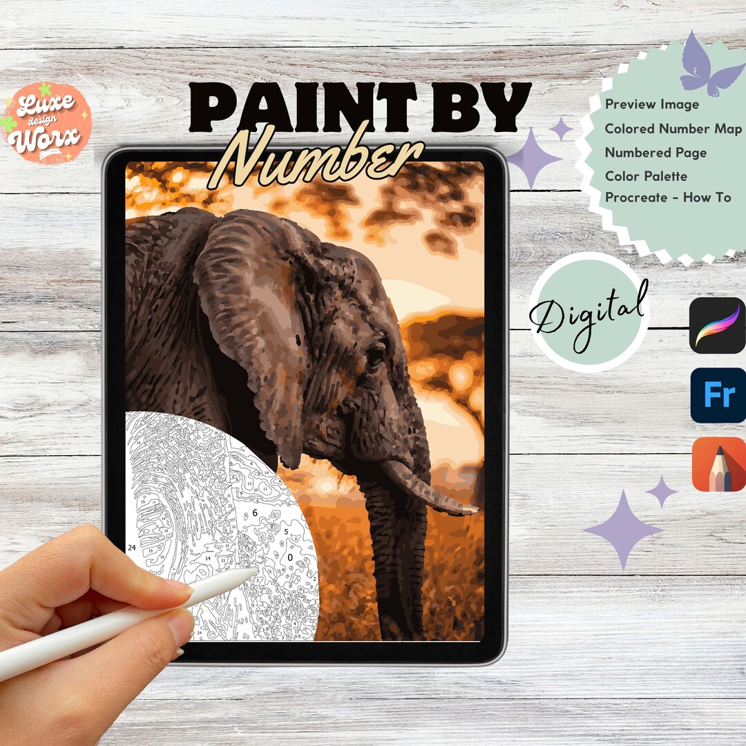 Paint by Numbers African Wild Elephant Printable Safari Animal Color by ...