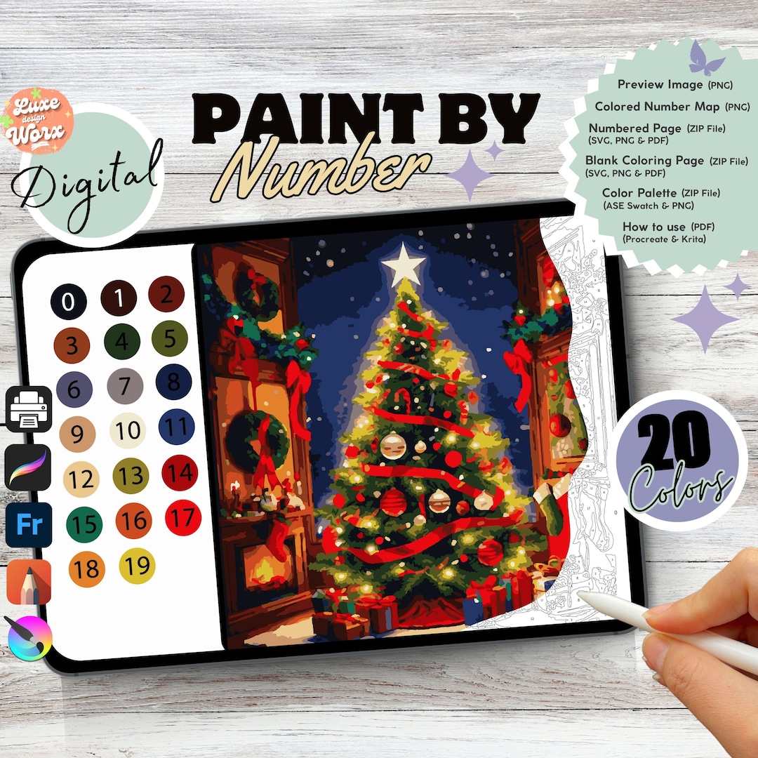 Paint by Numbers Christmas Tree Digital |xmas Coloring for Adult ...