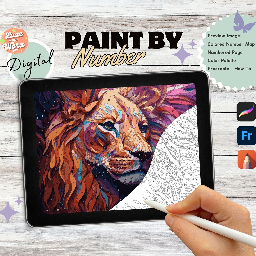 Paint by Numbers Whimsical African Lion Digital | Safari Animal Color ...