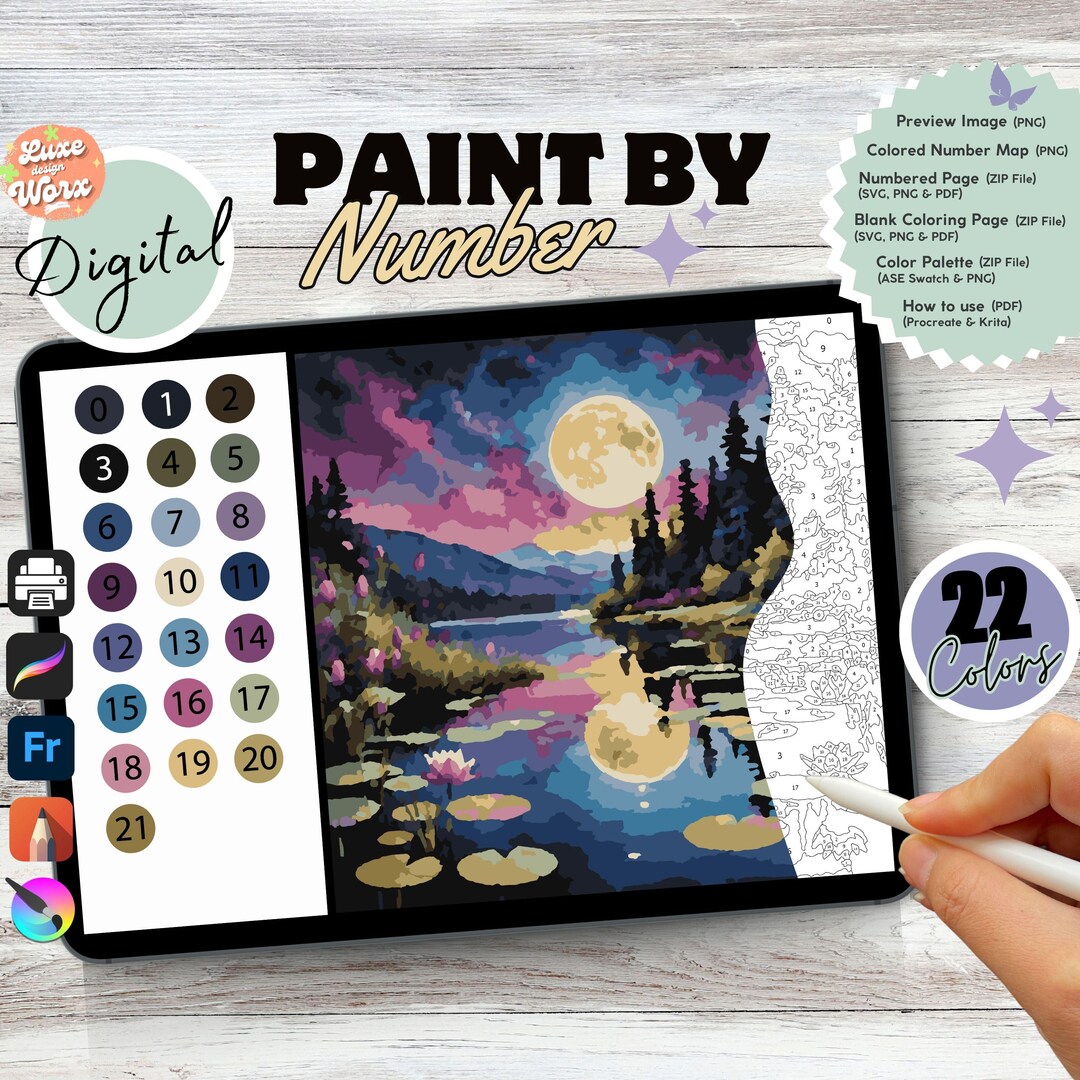 Paint by Numbers Mountainscape Lake Digital | Nature Color by Number ...