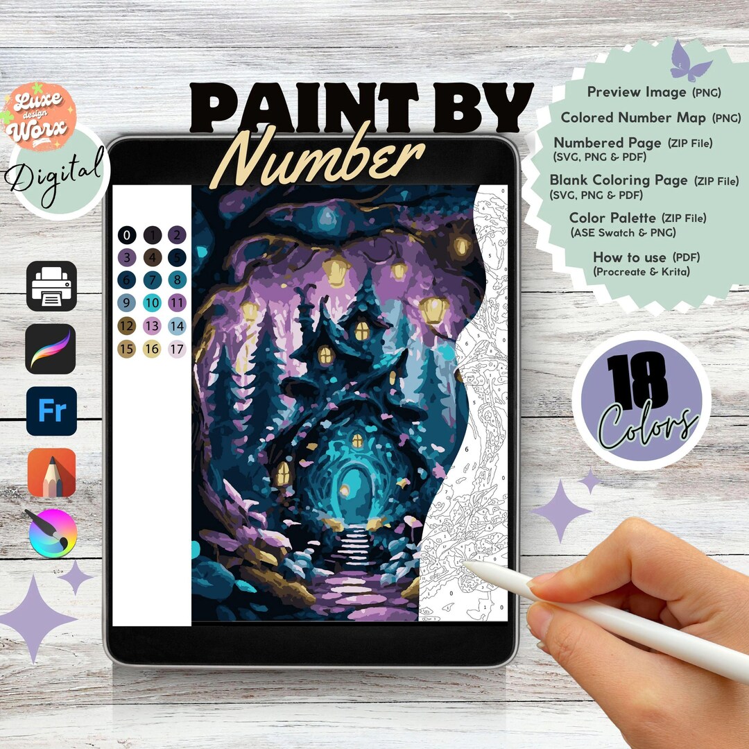 Paint by Numbers Fairytale Fantasy House Digital | Nature Scene Color ...