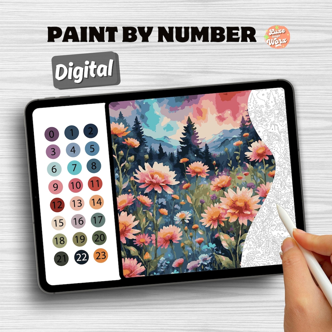 Digital Paint by Number Watercolor Flower Meadow - Nature Landscape DIY ...