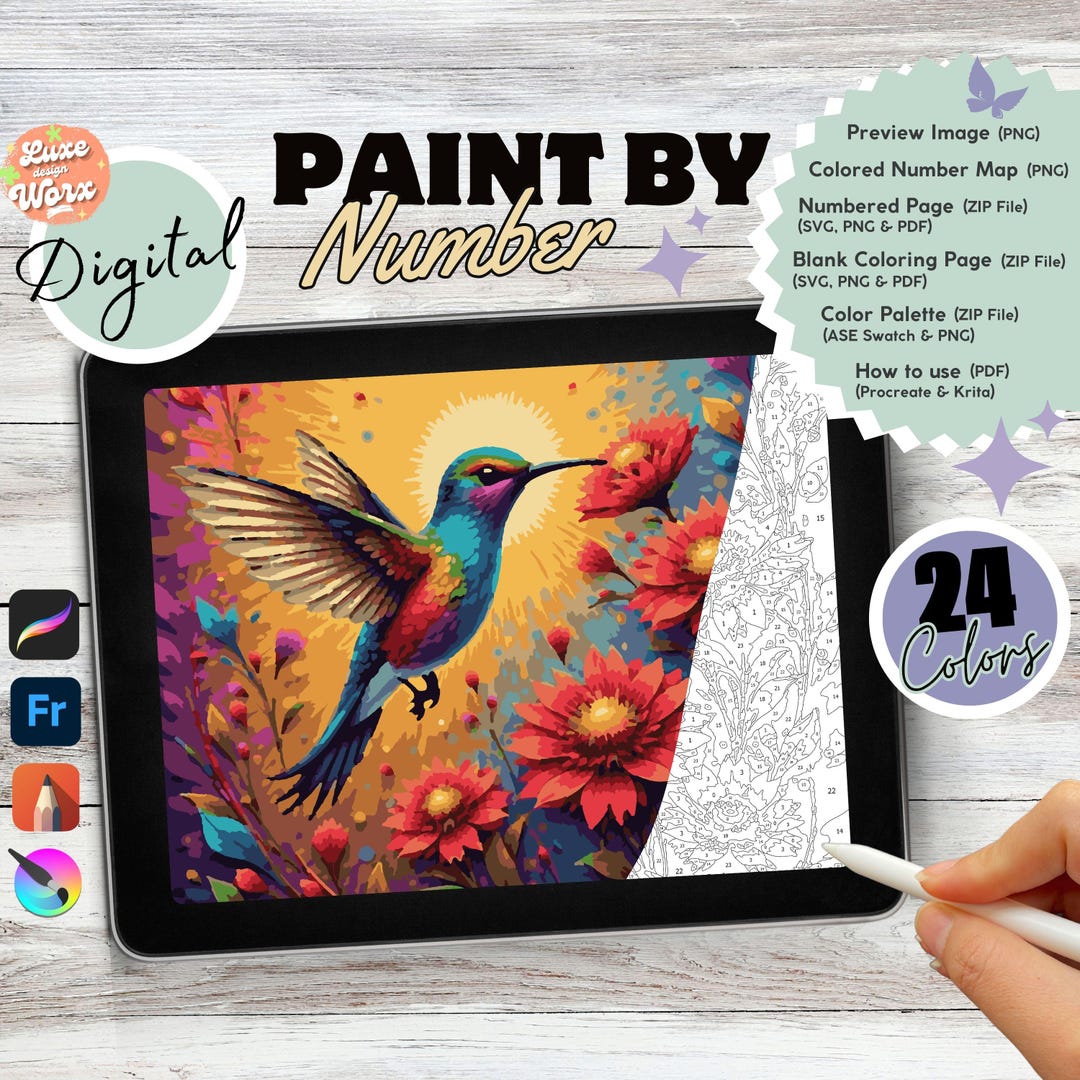 Paint by Numbers Colorful Floral Hummingbird | Exotic Bird Color by ...