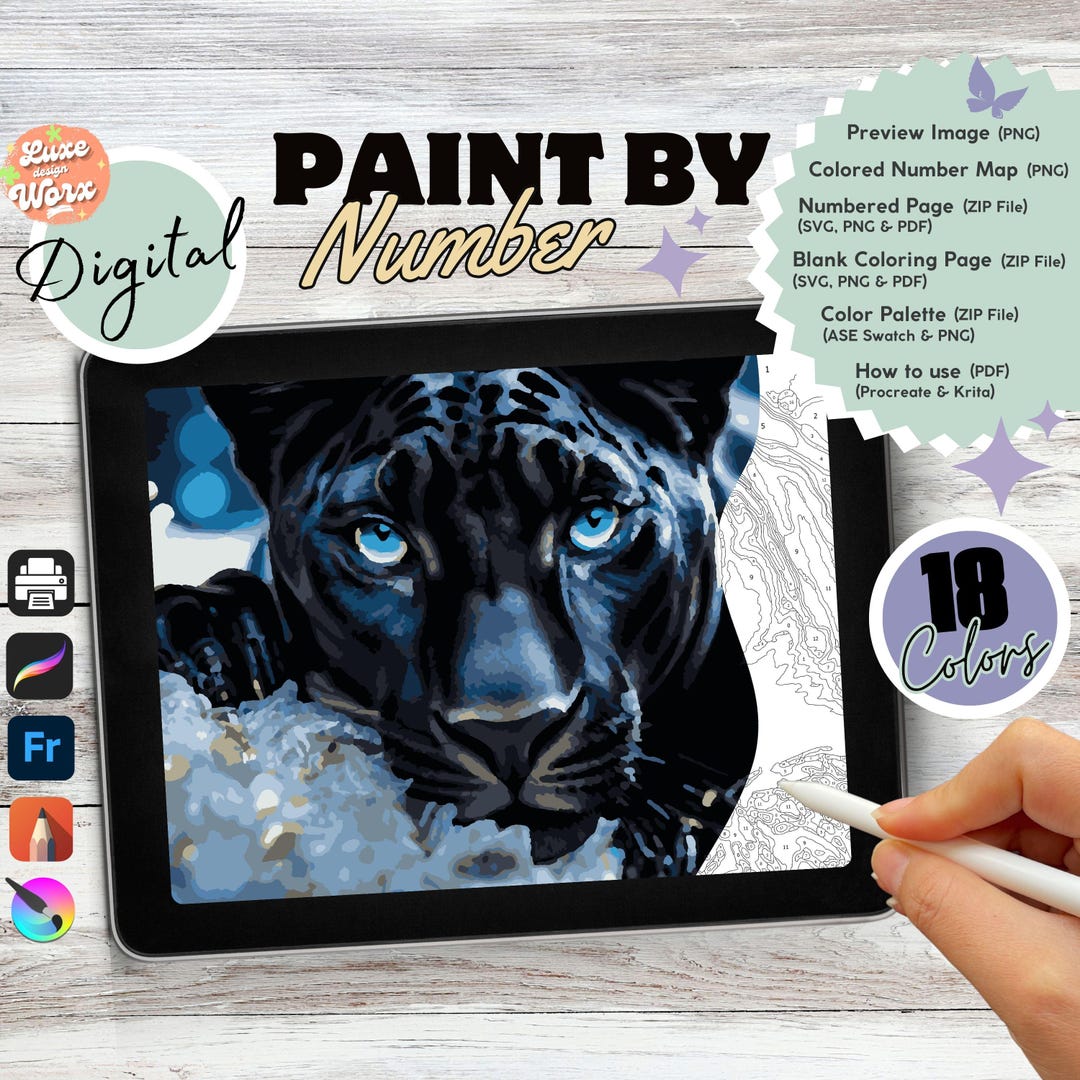 Paint by Numbers Black Panther Face Digital | Rainforest Animal Color ...