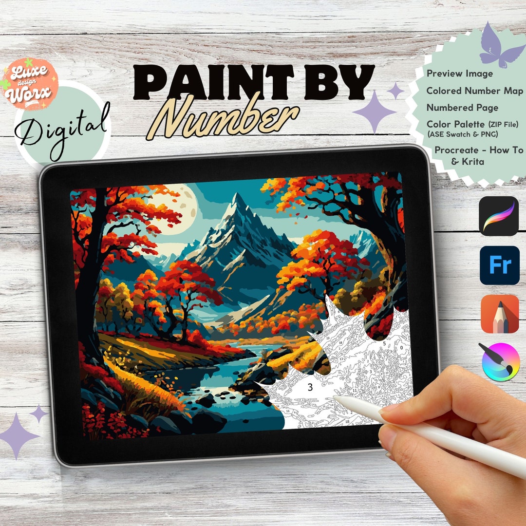 Paint by Numbers Autumn Fall Landscape Digital | Nature Color by Number ...