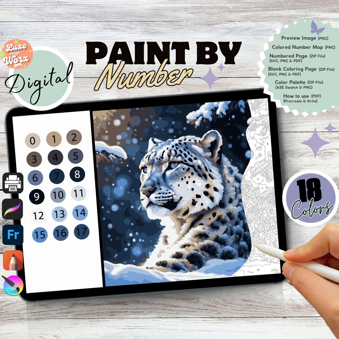 Paint by Numbers Winter Snow Leopard Digital | Wild Animal Color by ...