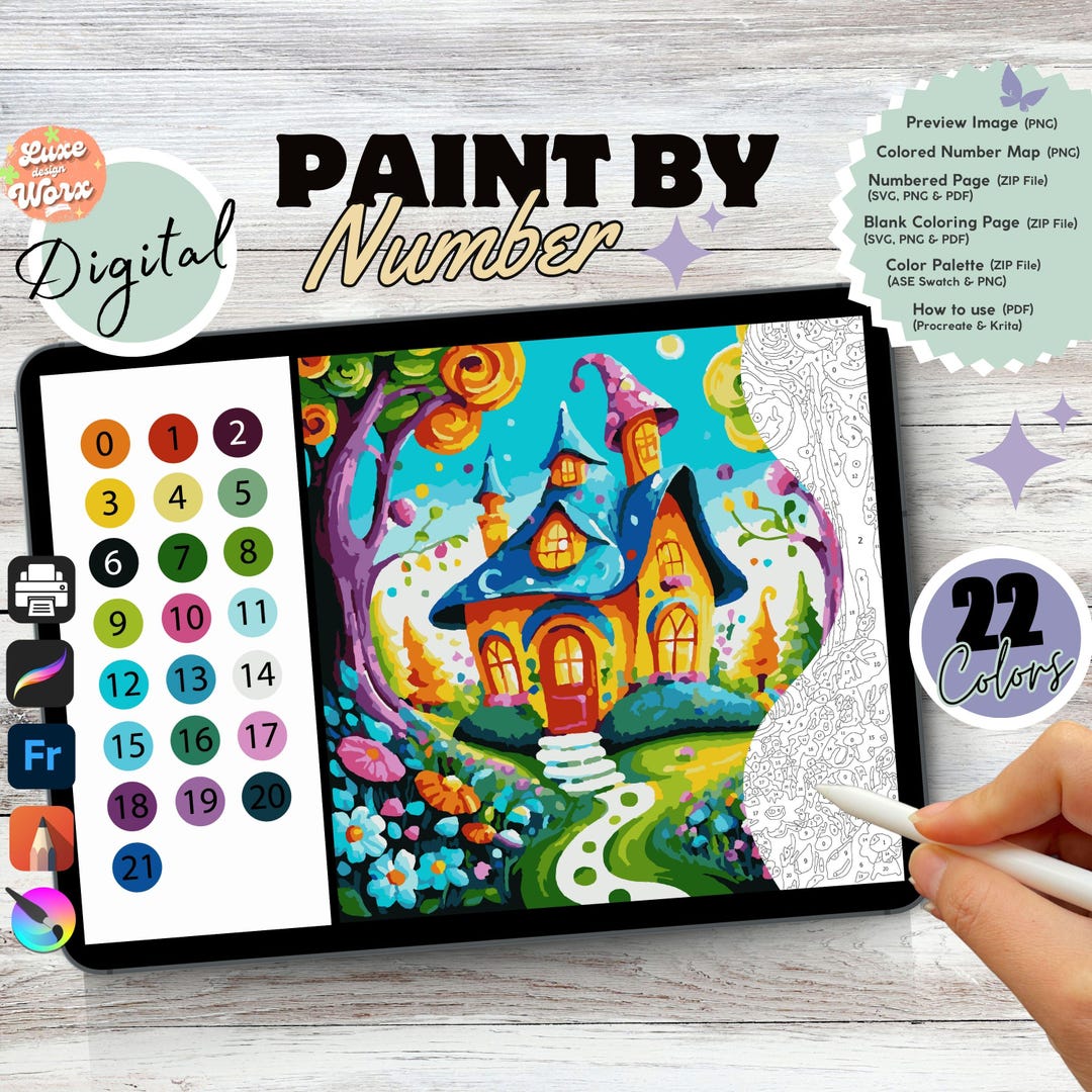 Paint by Numbers Fairytale Fantasy House Digital | Nature Scene Color ...