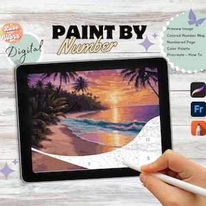 Paint by Numbers Ocean Adult Digital | Seascape Sunset Beach Color by ...