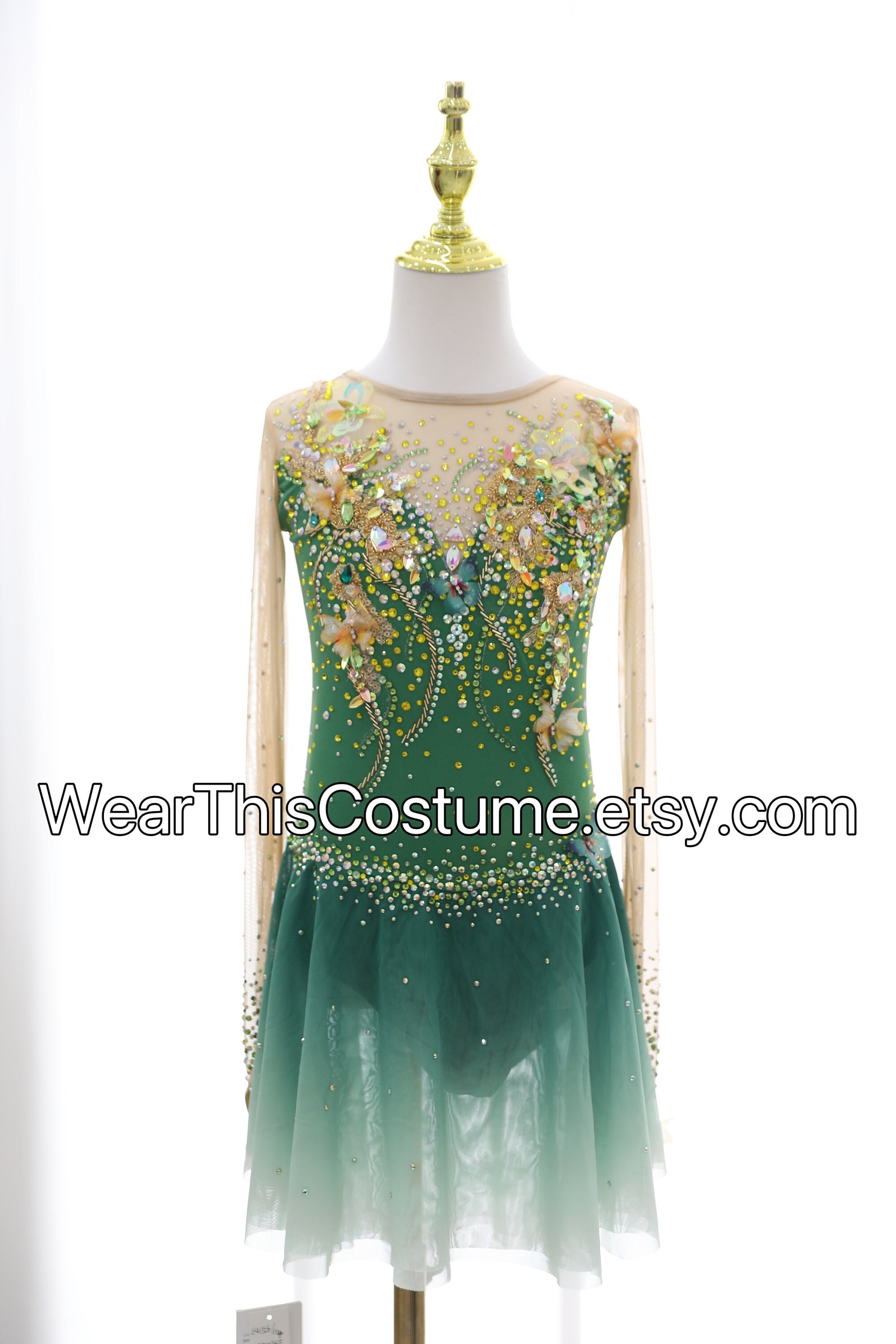 GREEN Customized Dress/ Costume/ Figure Skating/ Ice Dance/ Ice Skate ...