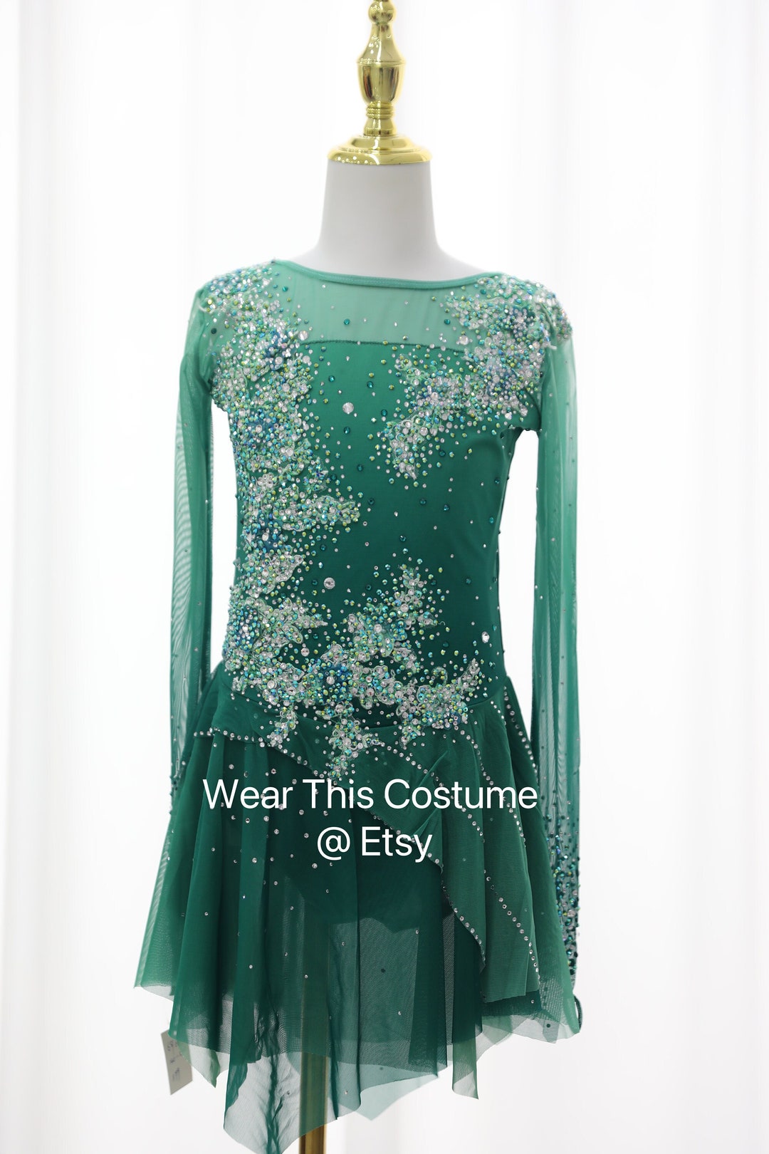 GREEN Customized Dress/ Costume/ Figure Skating/ Ice Dance/ Ice Skate ...