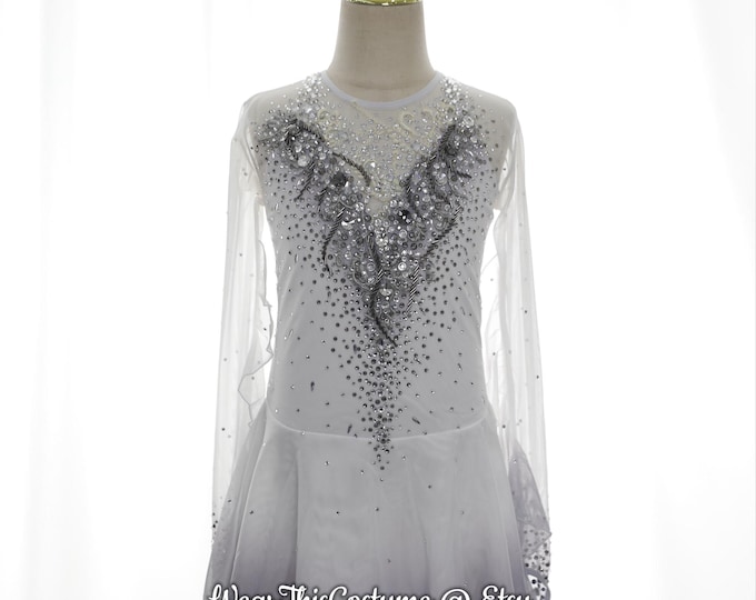 Pale Silver Gray Rhinestone Figure Skating Dress, Competition Custom ...