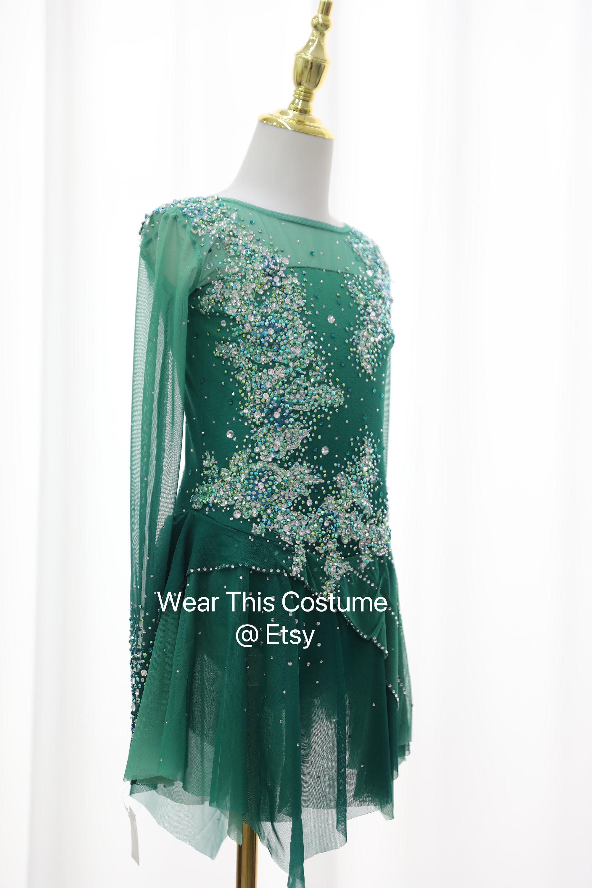 GREEN Customized Dress/ Costume/ Figure Skating/ Ice Dance/ Ice Skate ...