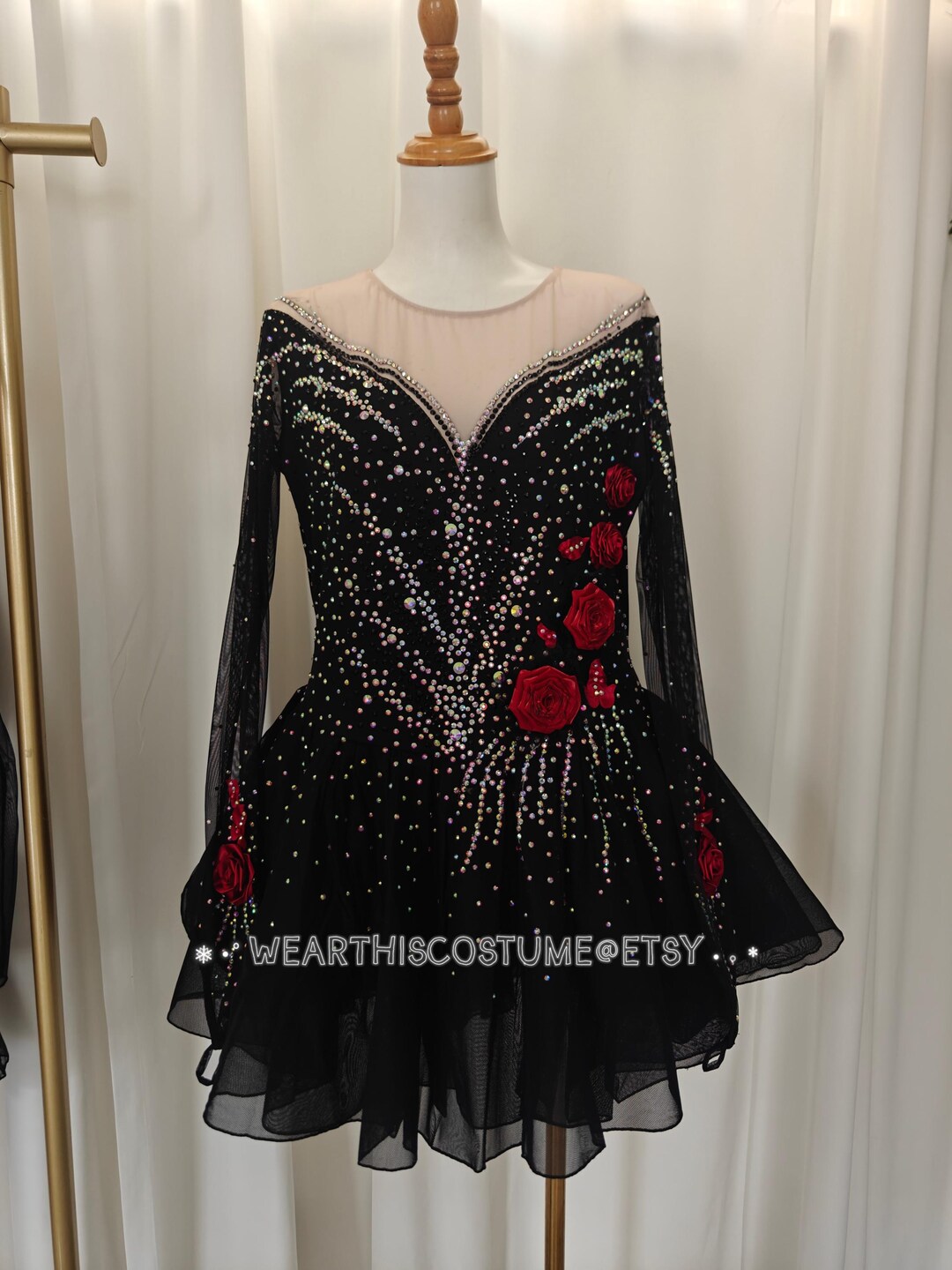 Black & Red Figure Skating Dress: Customized Ice Dance Costume - Etsy