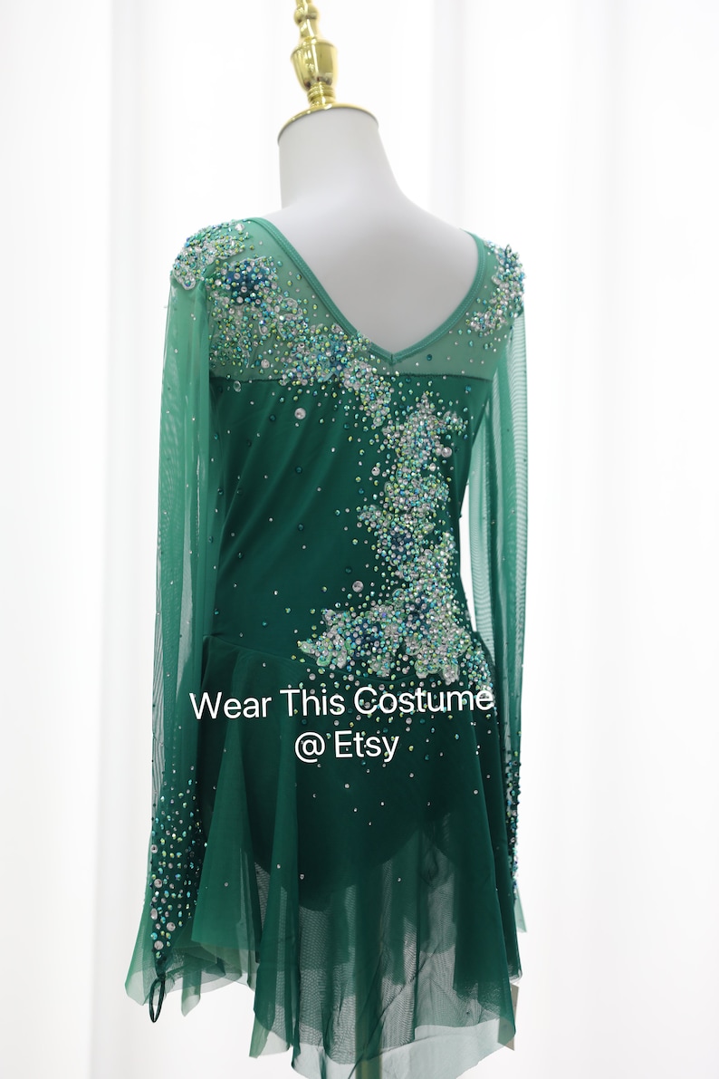 GREEN Customized Dress/ Costume/ Figure Skating/ Ice Dance/ Ice Skate ...