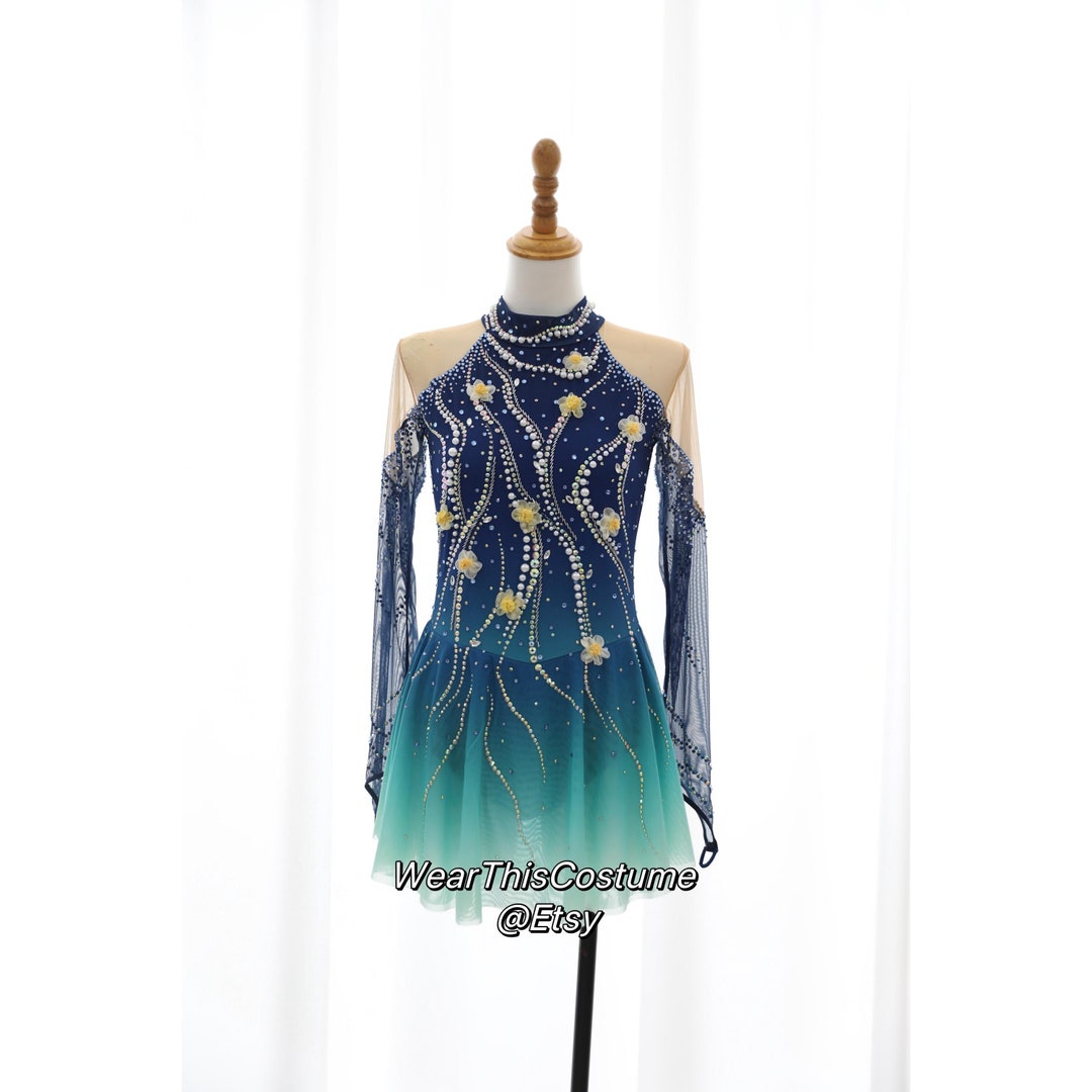 Customizable Blue Figure Skating Dress: Competition Ice Dance Costume ...
