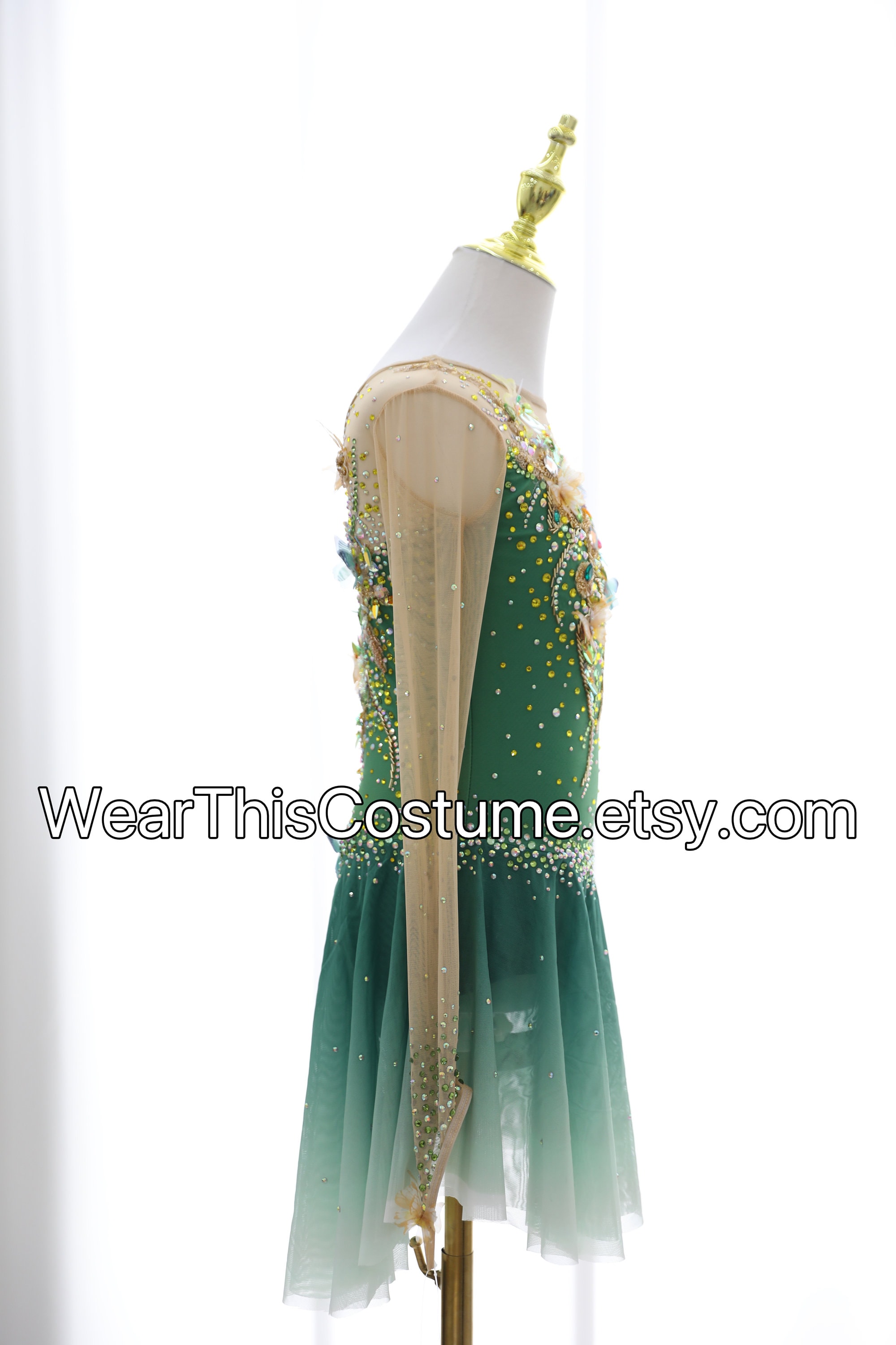 GREEN Customized Dress/ Costume/ Figure Skating/ Ice Dance/ Ice Skate ...