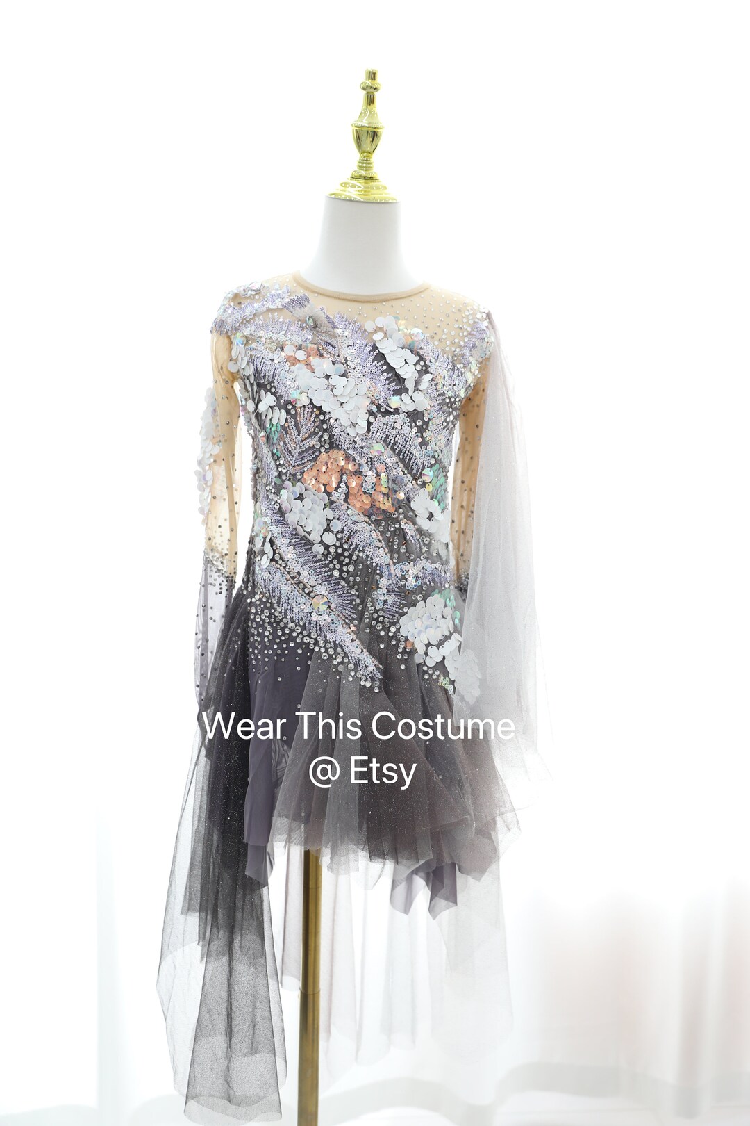 Custom Grey Figure Skating Dress: Sequin Ice Dance Costume - Etsy