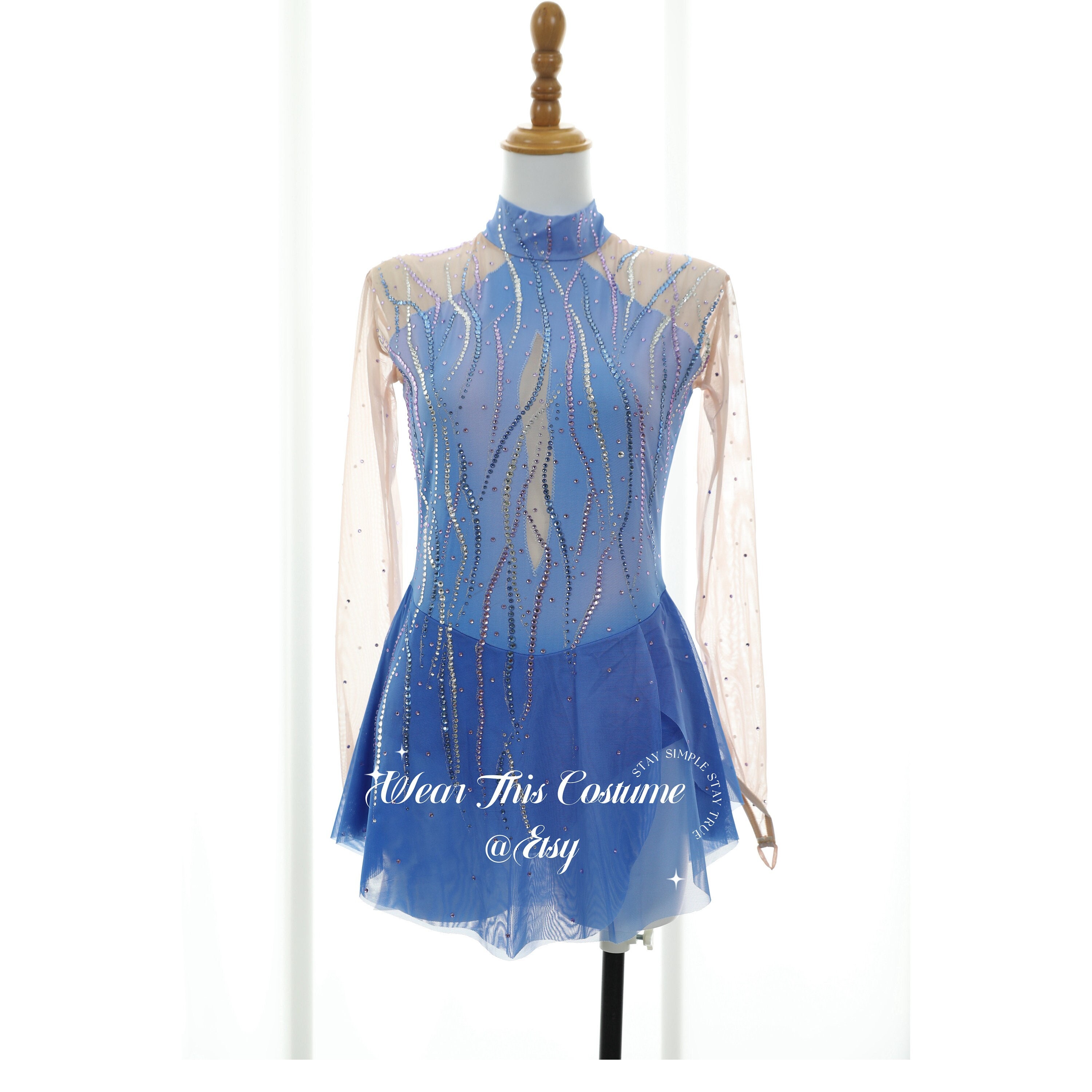 BLUE Customized Dress/ Costume/ Figure Skating/ Ice Dance/ Ice Skate ...