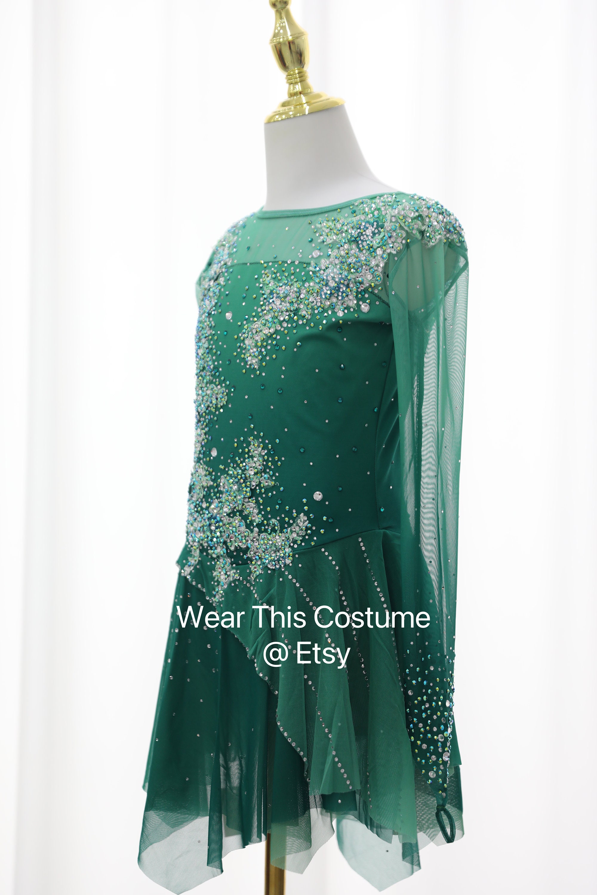 GREEN Customized Dress/ Costume/ Figure Skating/ Ice Dance/ Ice Skate ...