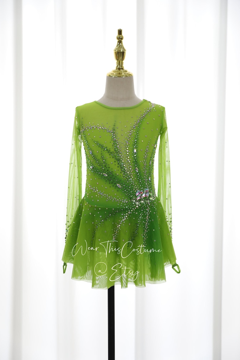 GREEN Customized Dress/ Costume/ Figure Skating/ Ice Dance/ Ice Skate/ Leotard/ Acrobatic ...
