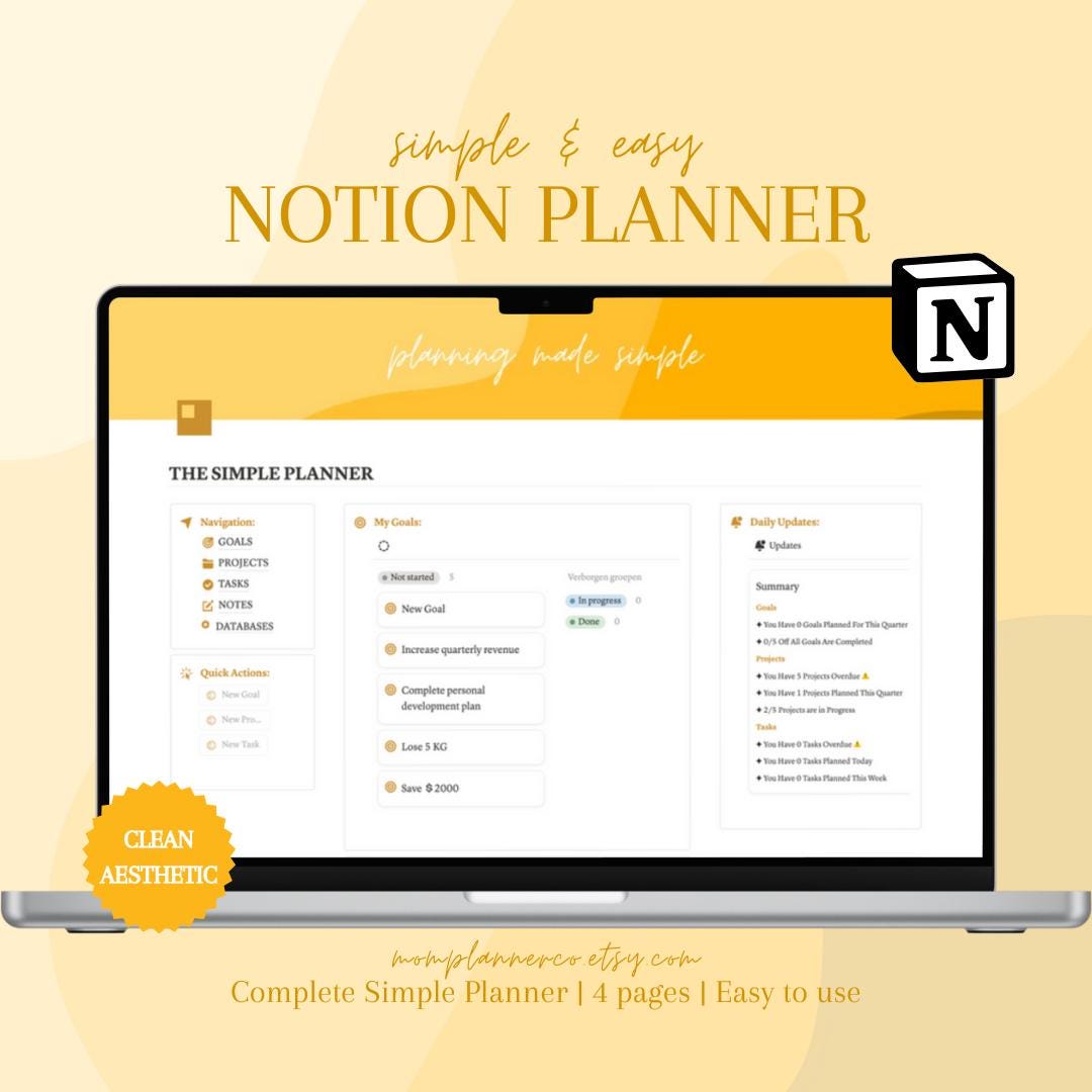 Notion Life Planner Dashboard | Notion Simple Planner Template | Notion ...