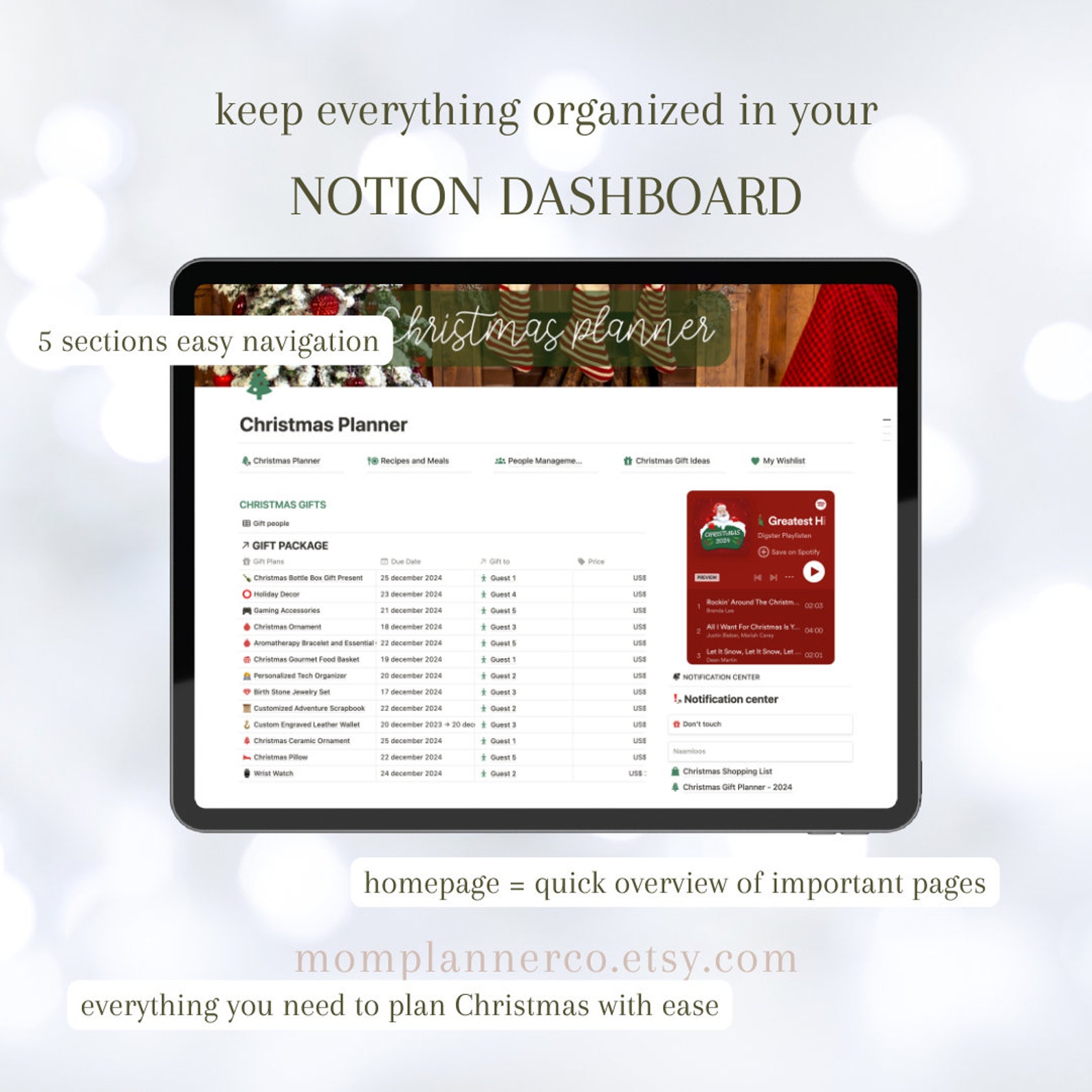 Notion Template Christmas Planner, Christmas Gift Planner, Notion Meal ...