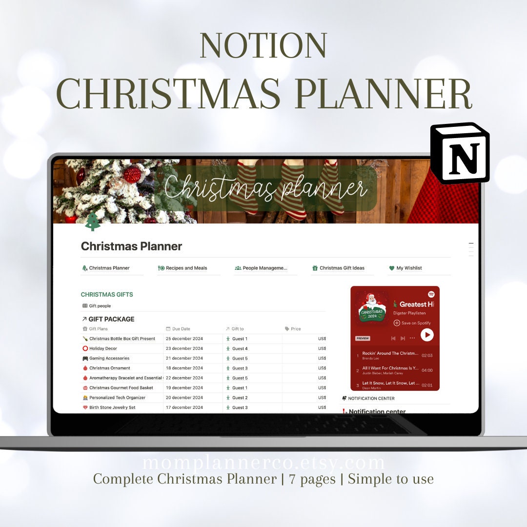 Notion Template Christmas Planner, Christmas Gift Planner, Notion Meal ...