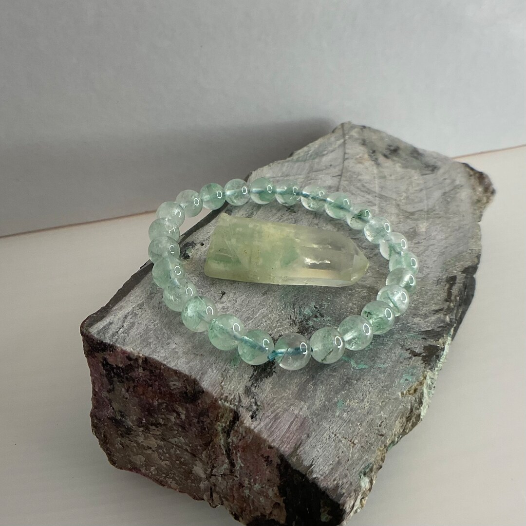 Natural Bright Green Phantom Quartz Beads Simple Bracelet, Green ...