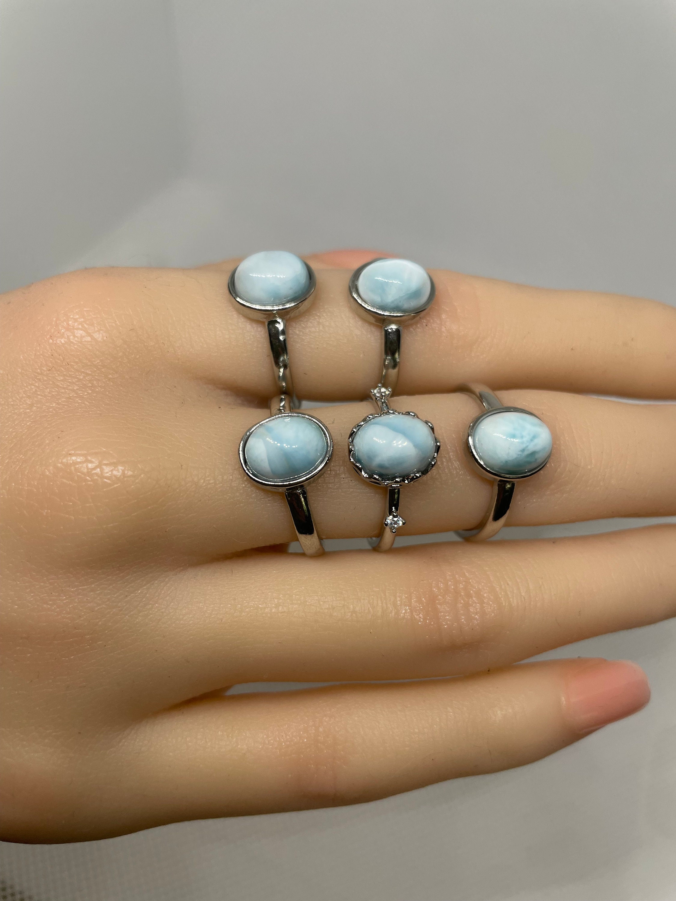 Natural Adjustable Larimar Oval Ring, Natural Crystal Gemstone Stone ...