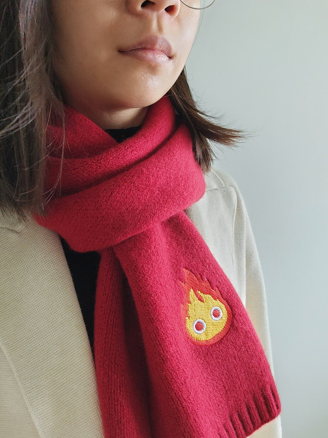 Calcifer Fire Howls Moving Castle Shooting Star Embroidered Kawaii Red ...