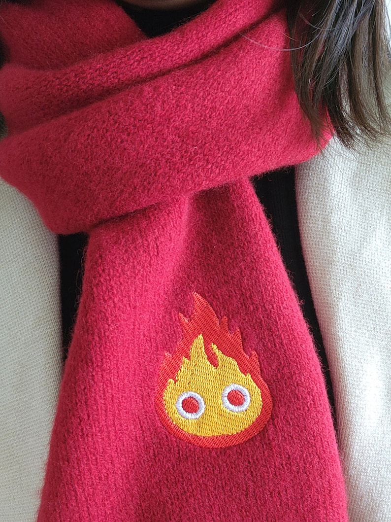Calcifer Fire Howls Moving Castle Shooting Star Embroidered Kawaii Red ...