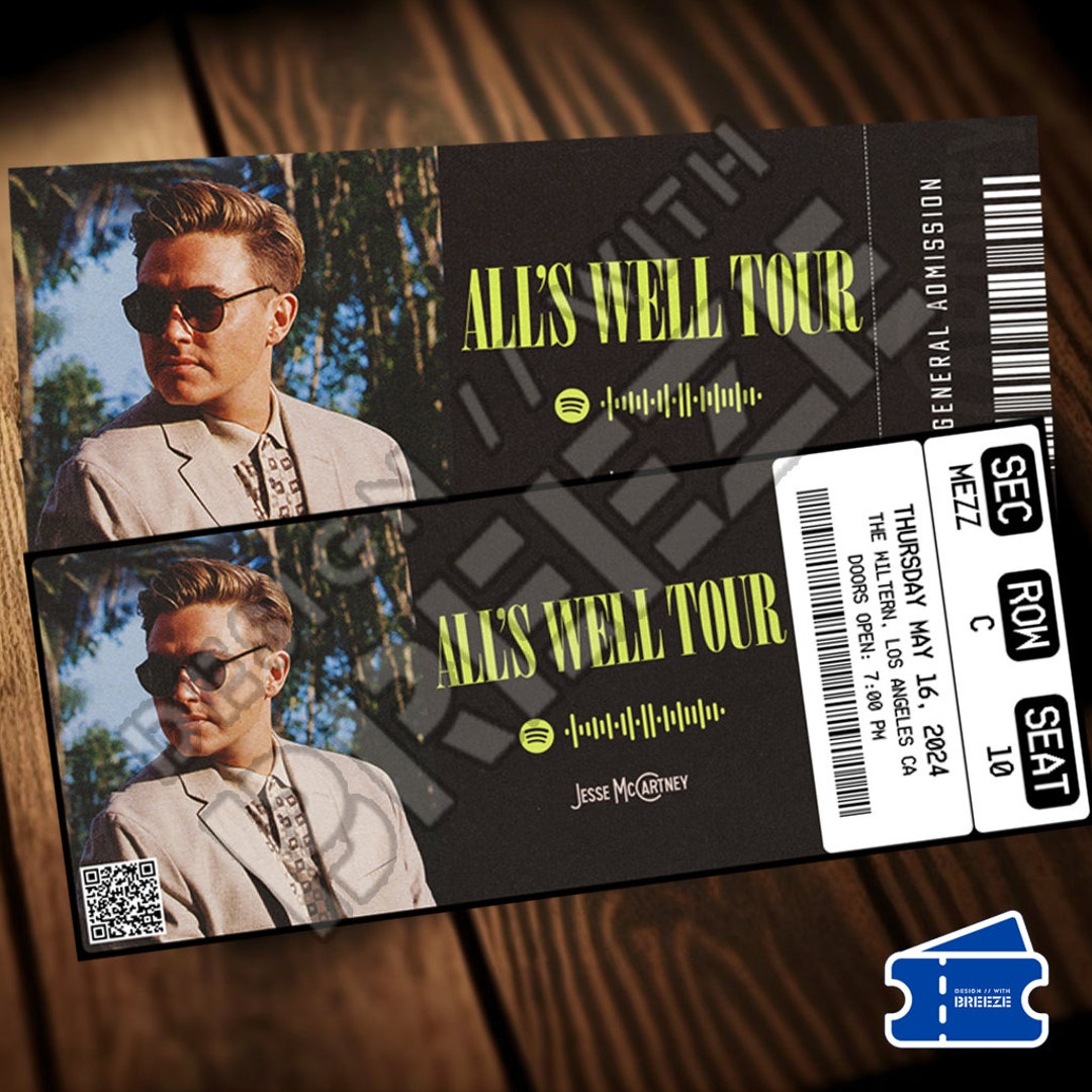 Printable Jesse Mccartney Ticket All's Well Tour Music Concert Show ...