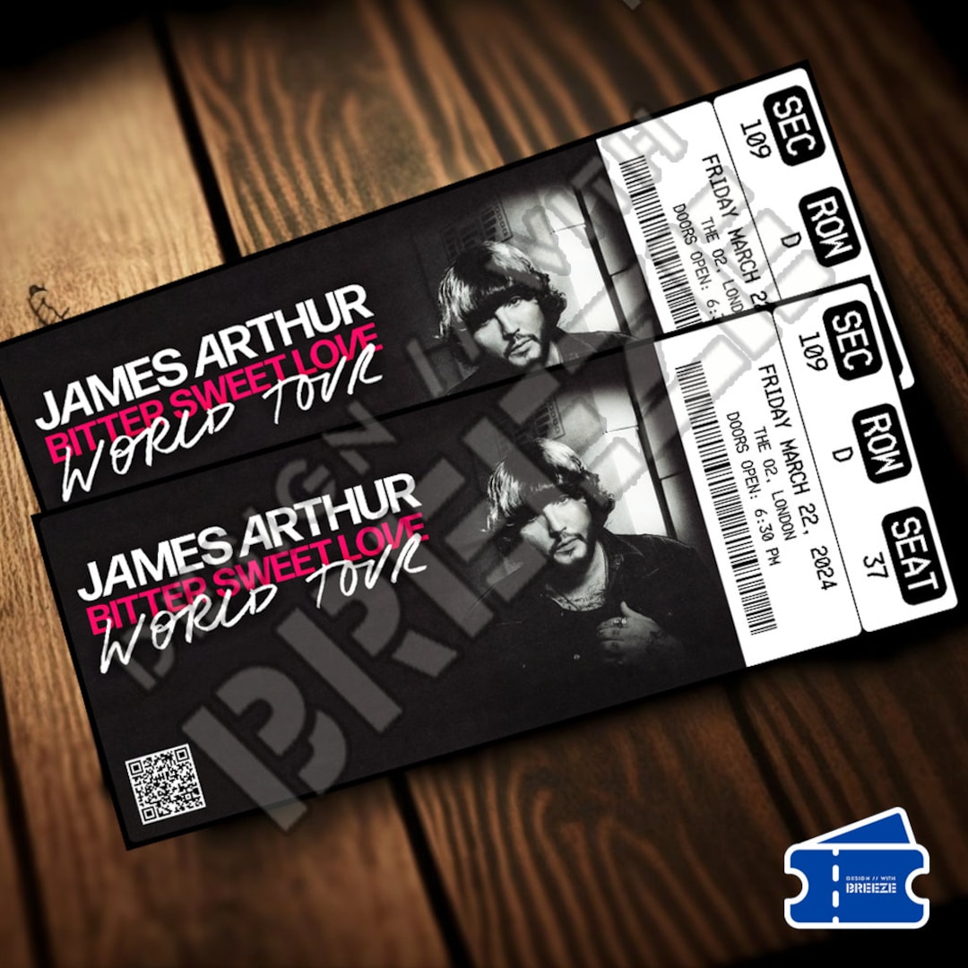 Printable James Arthur Ticket World Tour 2024 Concert Show Pass ...