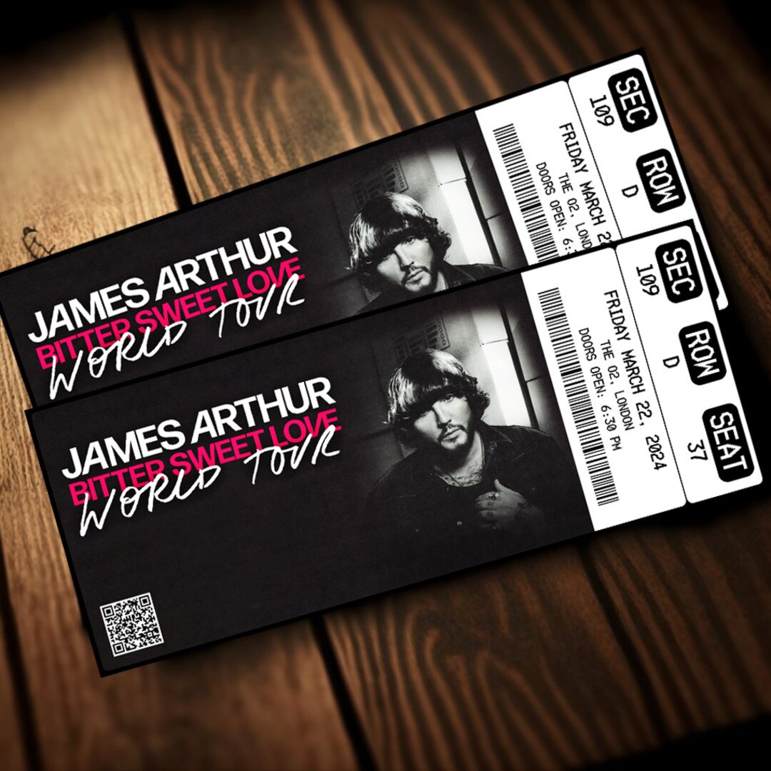 Boleto imprimible de James Arthur / Pase de espectáculo de concierto de la gira mundial 2024 ...