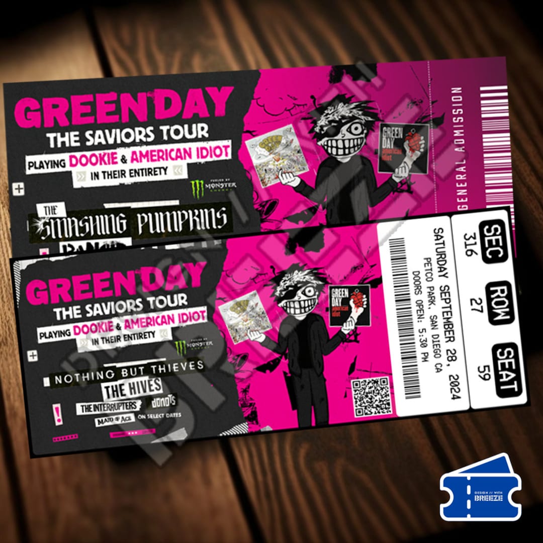 Printable Green Day Ticket the Saviors Tour 2024 Music Concert Show ...