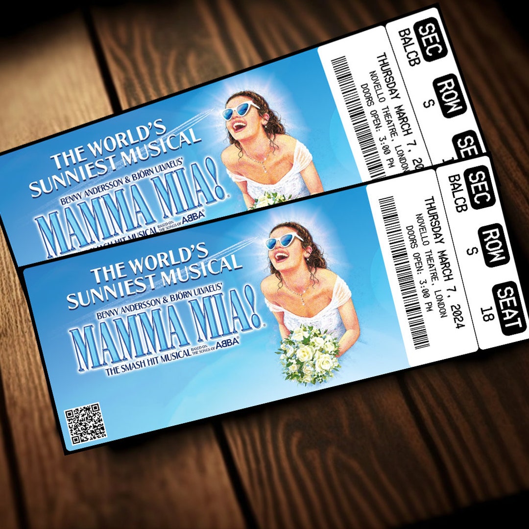 Printable Mamma Mia Ticket Theatre Tickets Broadway West End Surprise